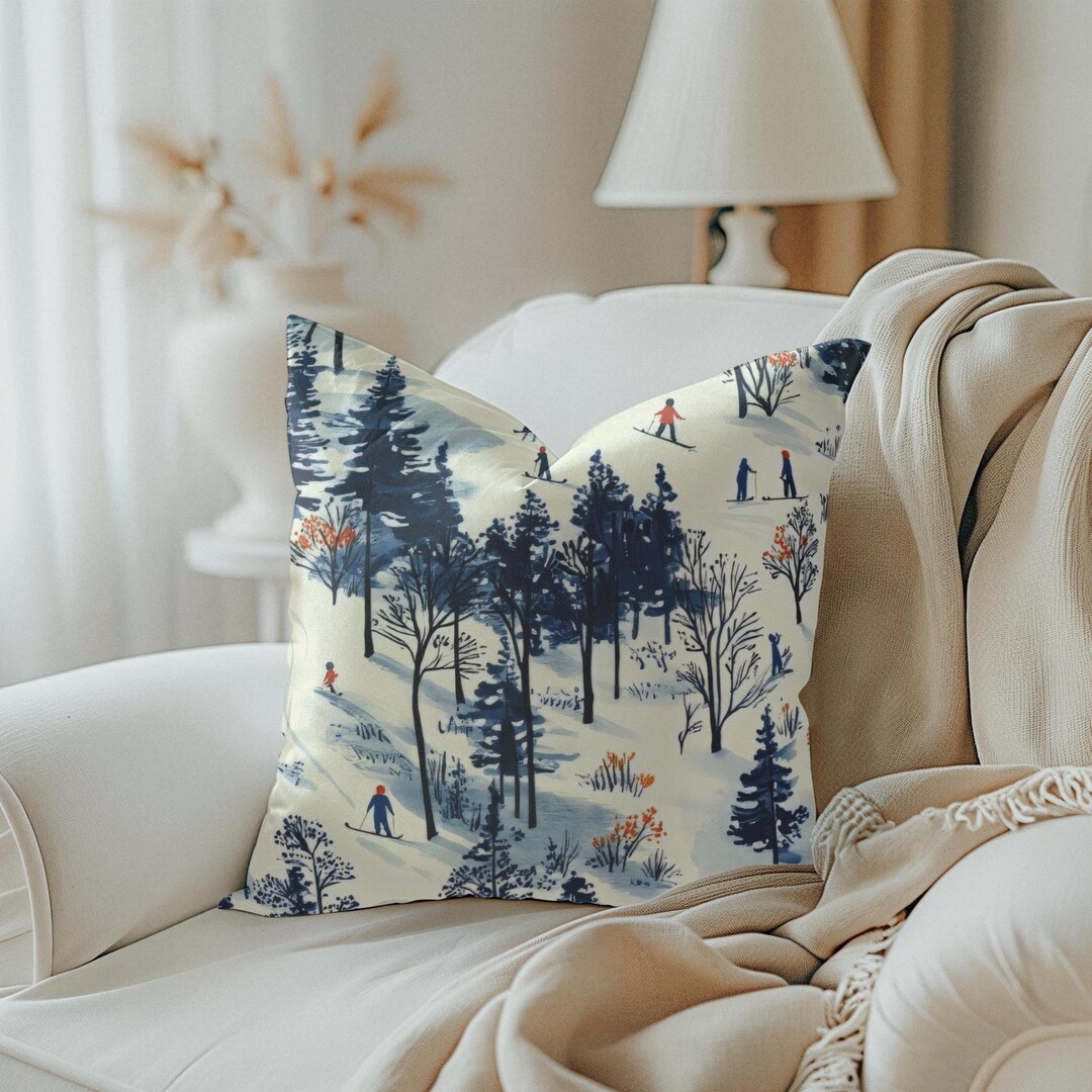Skiing Square Pillow Case Mountain Ski Decor Ski Lodge Cushion Winter ...