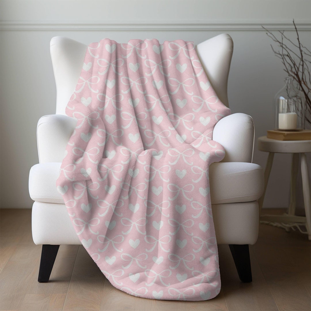 Pink Bows Blanket Pink Hearts Throw Bow Print Blanket Feminine Decor ...