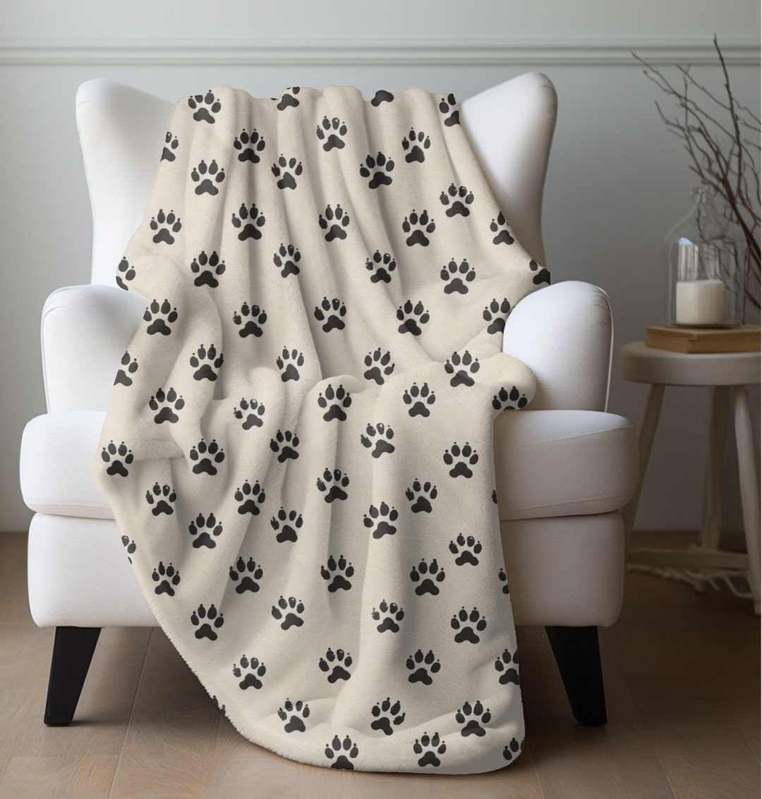 Black Paw Prints Blanket Dog Paw Throw Animal Print Blanket Monochrome ...
