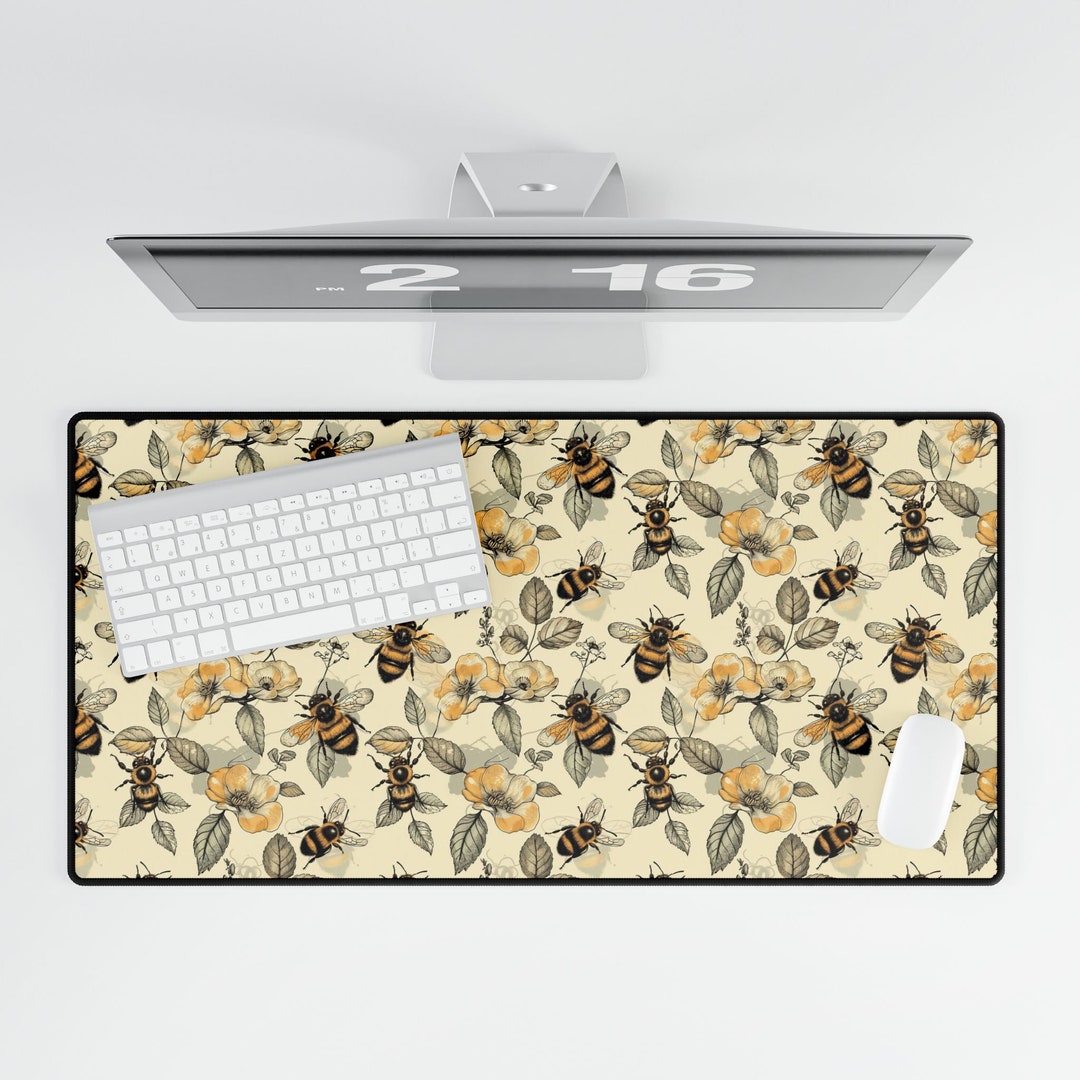 Wild Bees Mouse Pad Vintage Bee Desk Mat Bee Office Decor Honeybee Desk ...