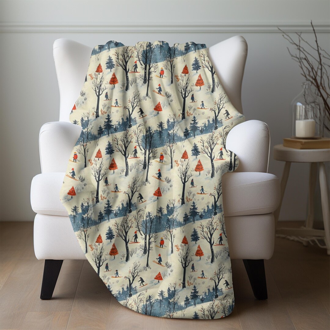 Skiing Blanket Winter Ski Throw Ski Chalet Blanket Alpine Ski Bedding ...