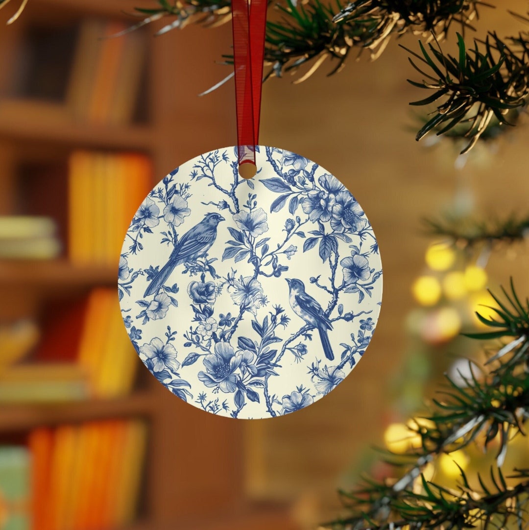 Blue Toile Birds Christmas Ornaments Holiday Toile Bird Ornament French ...