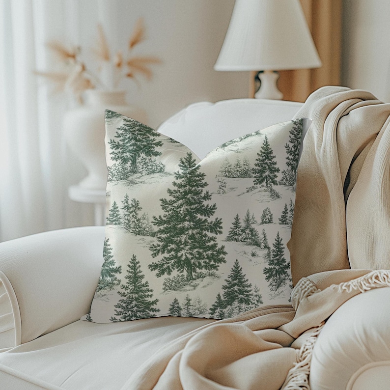 Green Toile Christmas Tree Pillow Cover French Country Holiday Decor ...