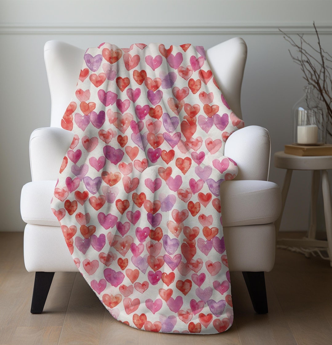 Love Hearts Blanket Romantic Bedding Heart Throw Love Gift Valentine's ...
