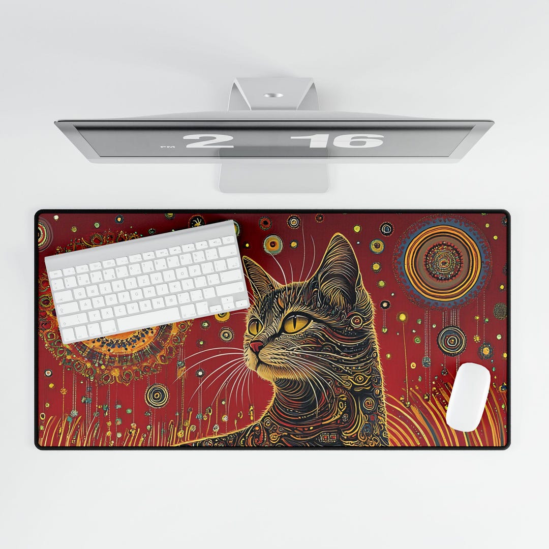 Cat Mouse Pad Whimsical Cat Desk Mat Cat Lover Office Gift Boho Cat ...