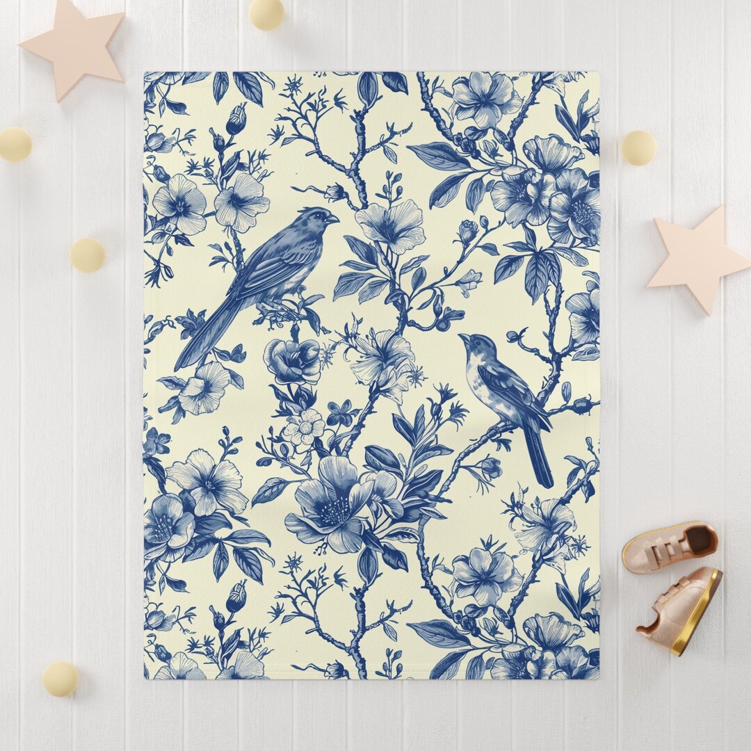 Toile Baby Blanket Blue Toile Baby Blanket Toile De Jouy Birds Baby ...