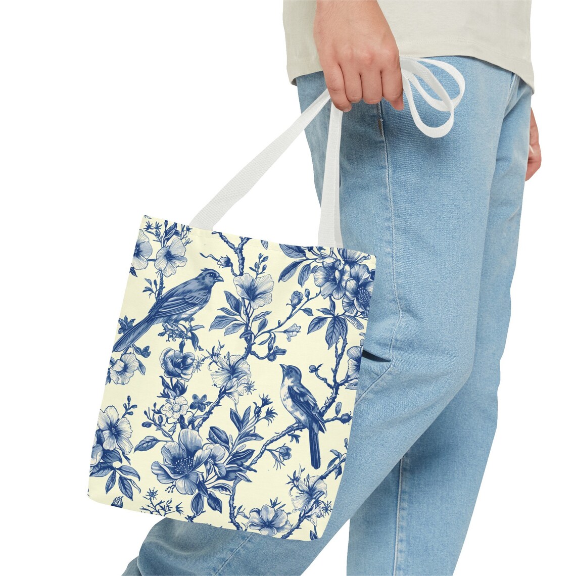 Toile Birds Tote Bag Blue Toile Birds Tote Bag French Country Toile De ...