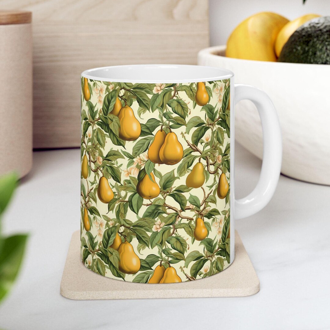 Pear Orchard Mug Fruit Coffee Cup Botanical Pear Mug Rustic Country Mug ...