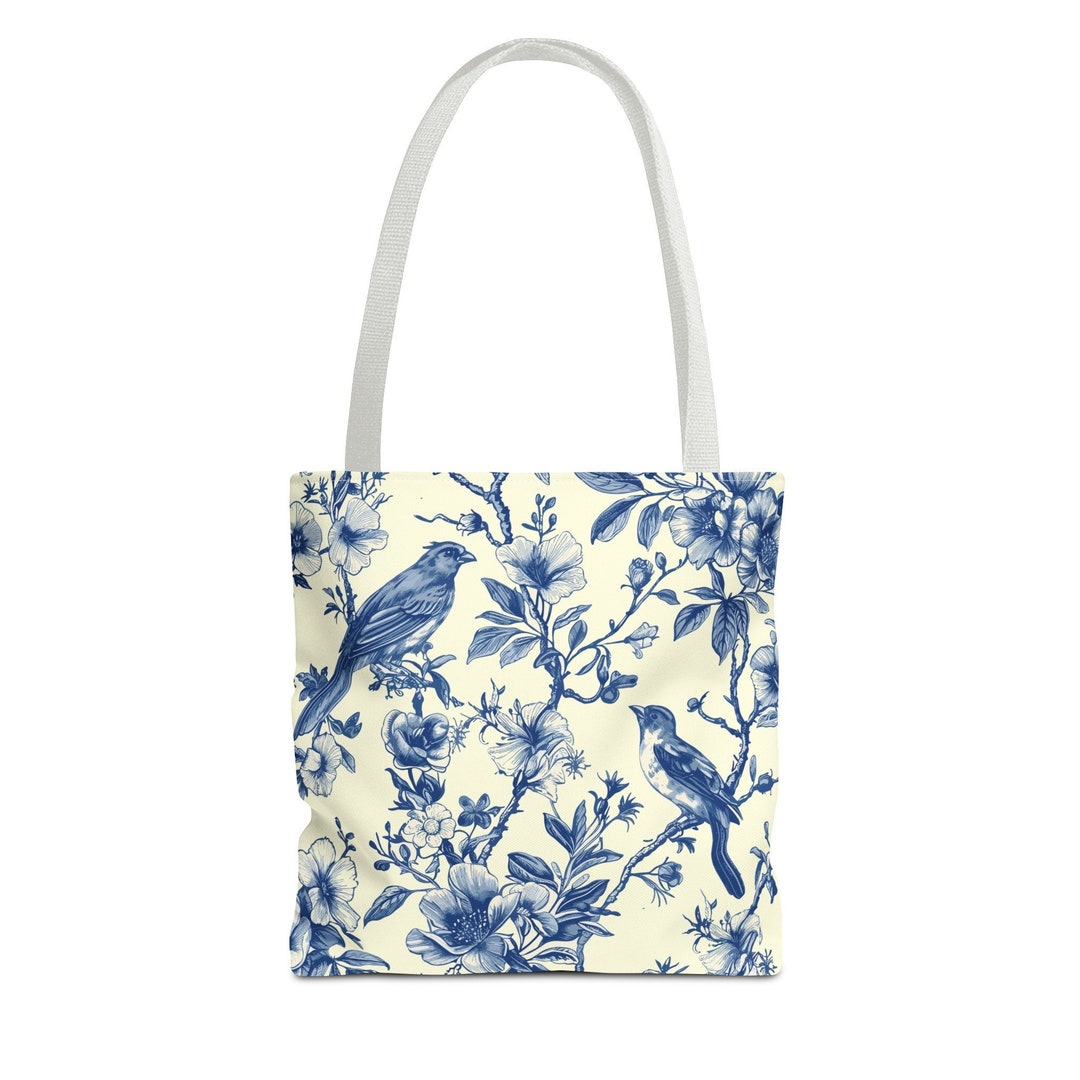 Toile Birds Tote Bag Blue Toile Birds Tote Bag French Country Toile De ...