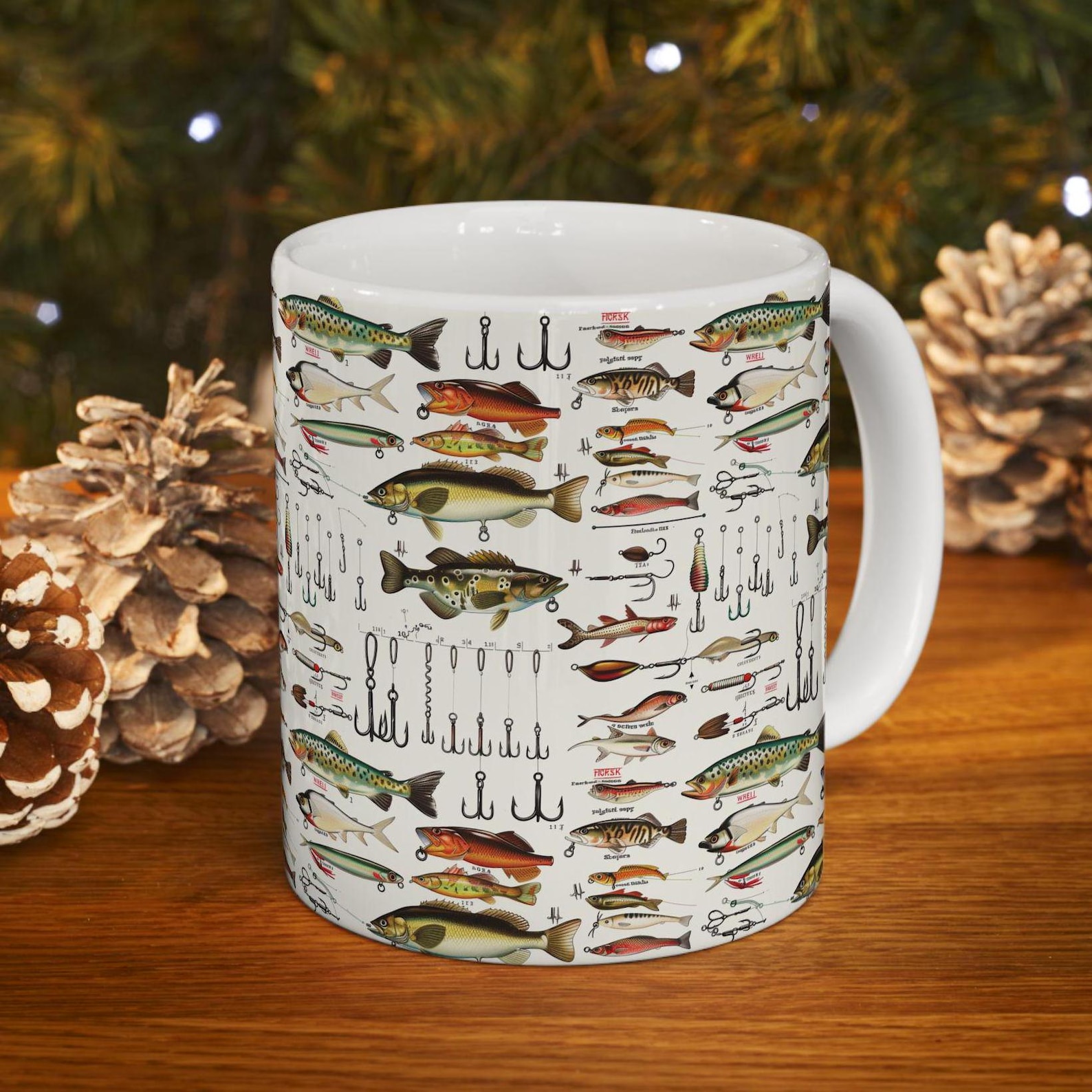 Fishing Mug Fish Hooks Coffee Mug Masculine Kitchen Decor Fisherman Mug ...