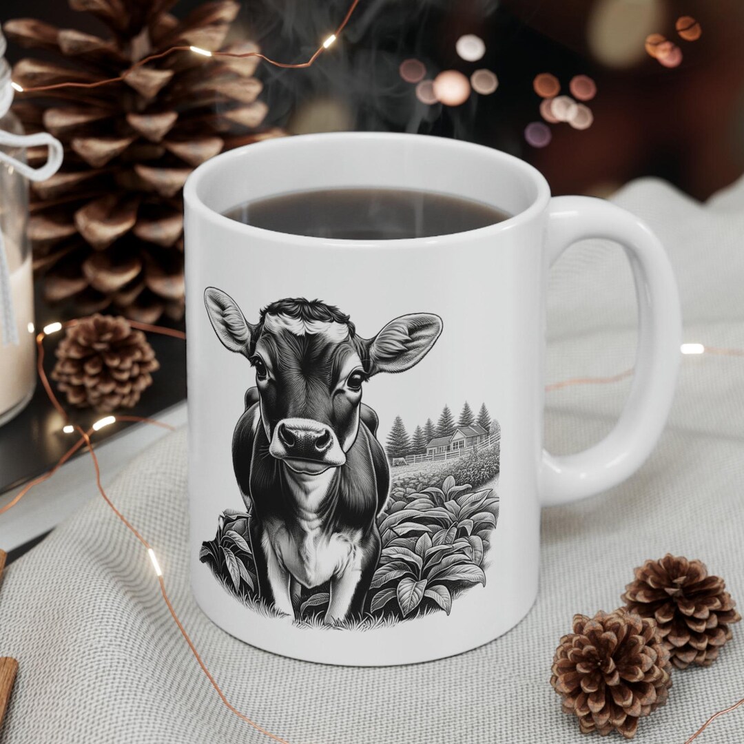 Cow Mug Farmyard Mug Cow Drawing Mug Country Kitchen Jersey Cow Decor ...