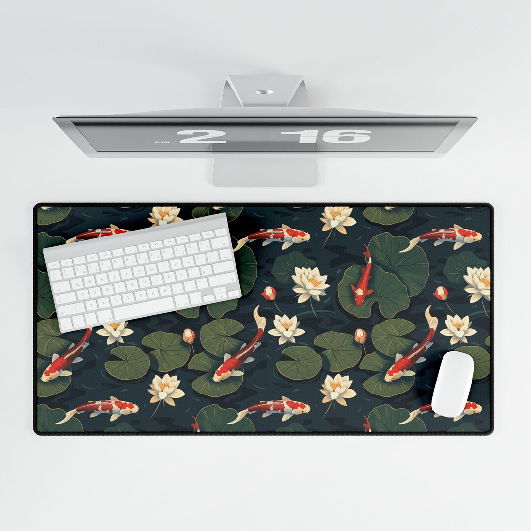 Koi Fish Mouse Pad Pond Theme Desk Mat Japanese Koi Desk Pad Koi Pond ...