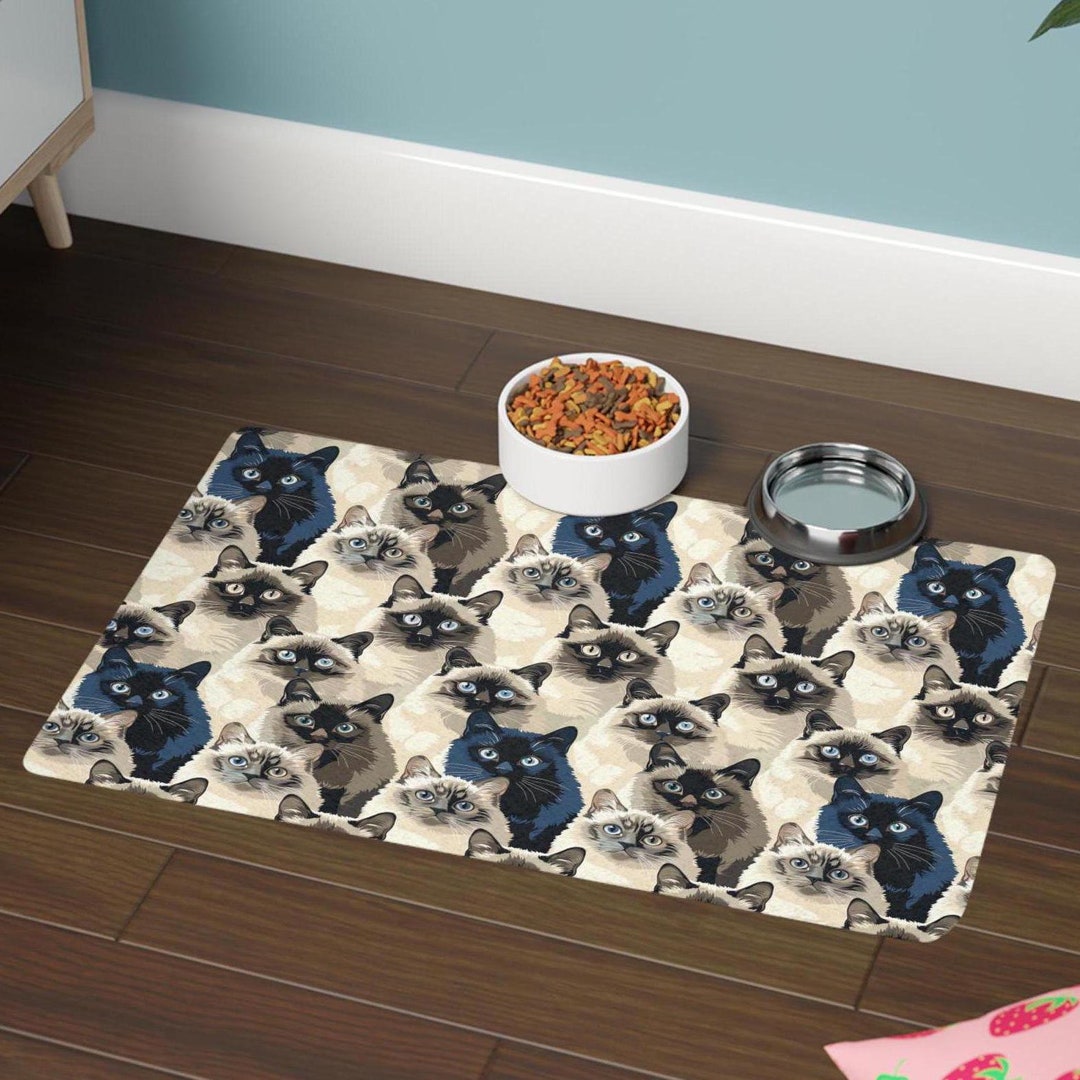 Cat Pet Food Mat Cat Faces Mat Cat Lover Gift Pet Feeding Mat Cat ...