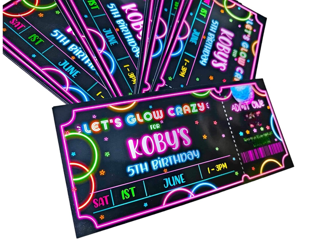 Let’s Glow Crazy Birthday Invitations / Personalised Invitations / Glow ...