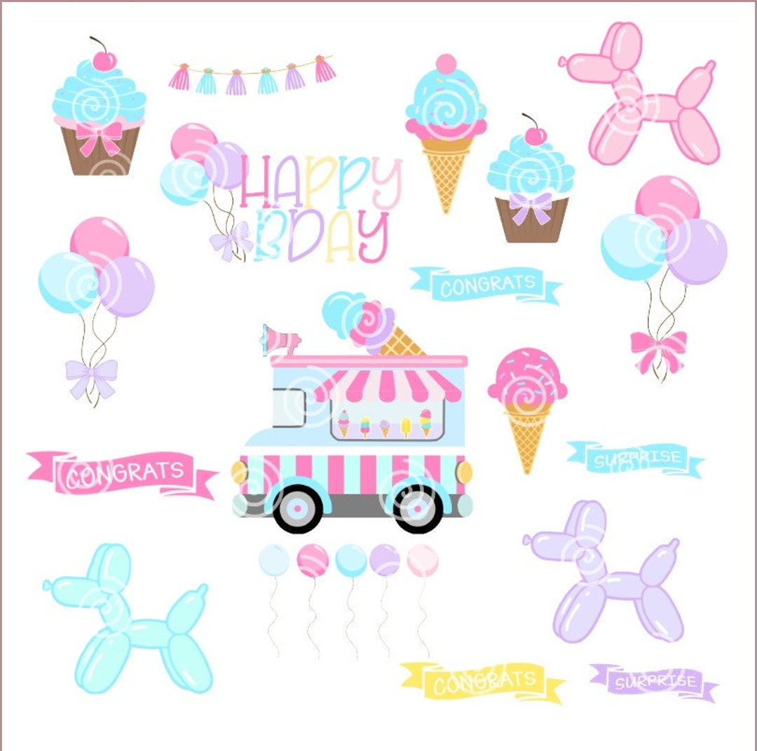 Party Clipart Pack / Party Clipart / Balloon / Ice Cream Truck ...
