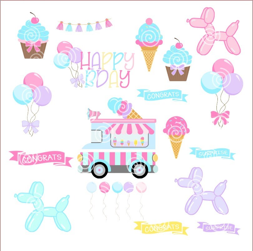 Party Clipart Pack / Party Clipart / Balloon / Ice Cream Truck ...