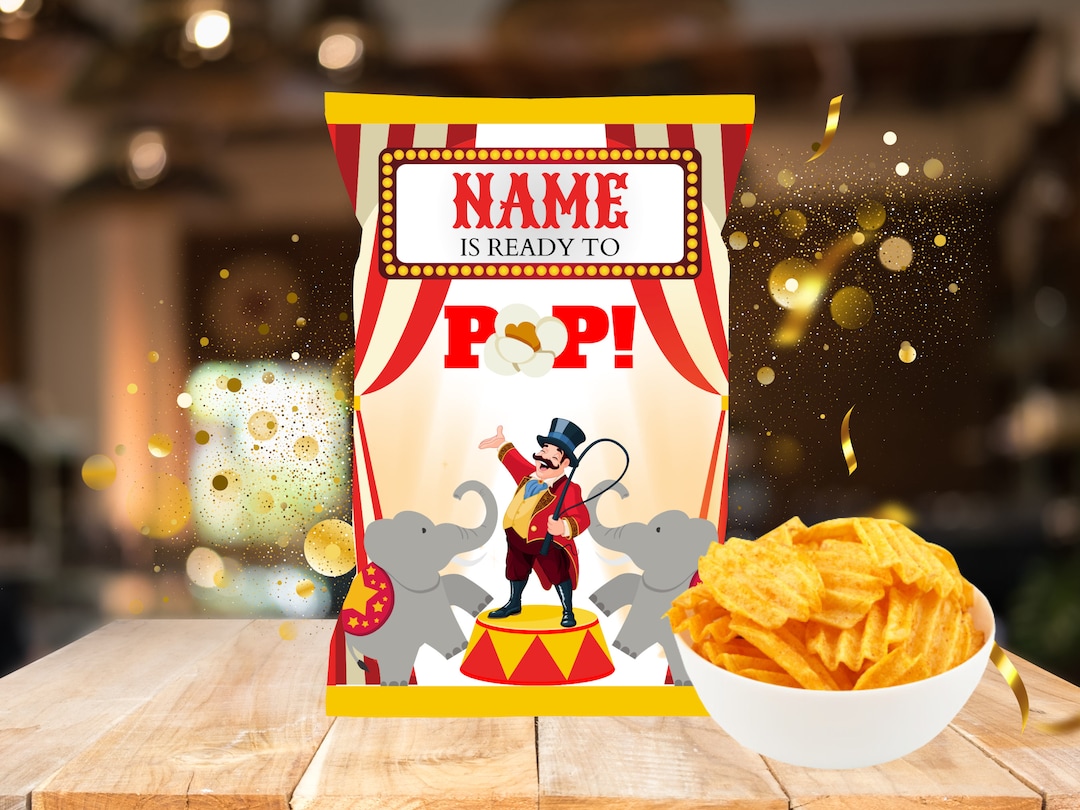 Ready to Pop Chip Bag, Circus Theme Baby Shower, Ready to Pop Party ...
