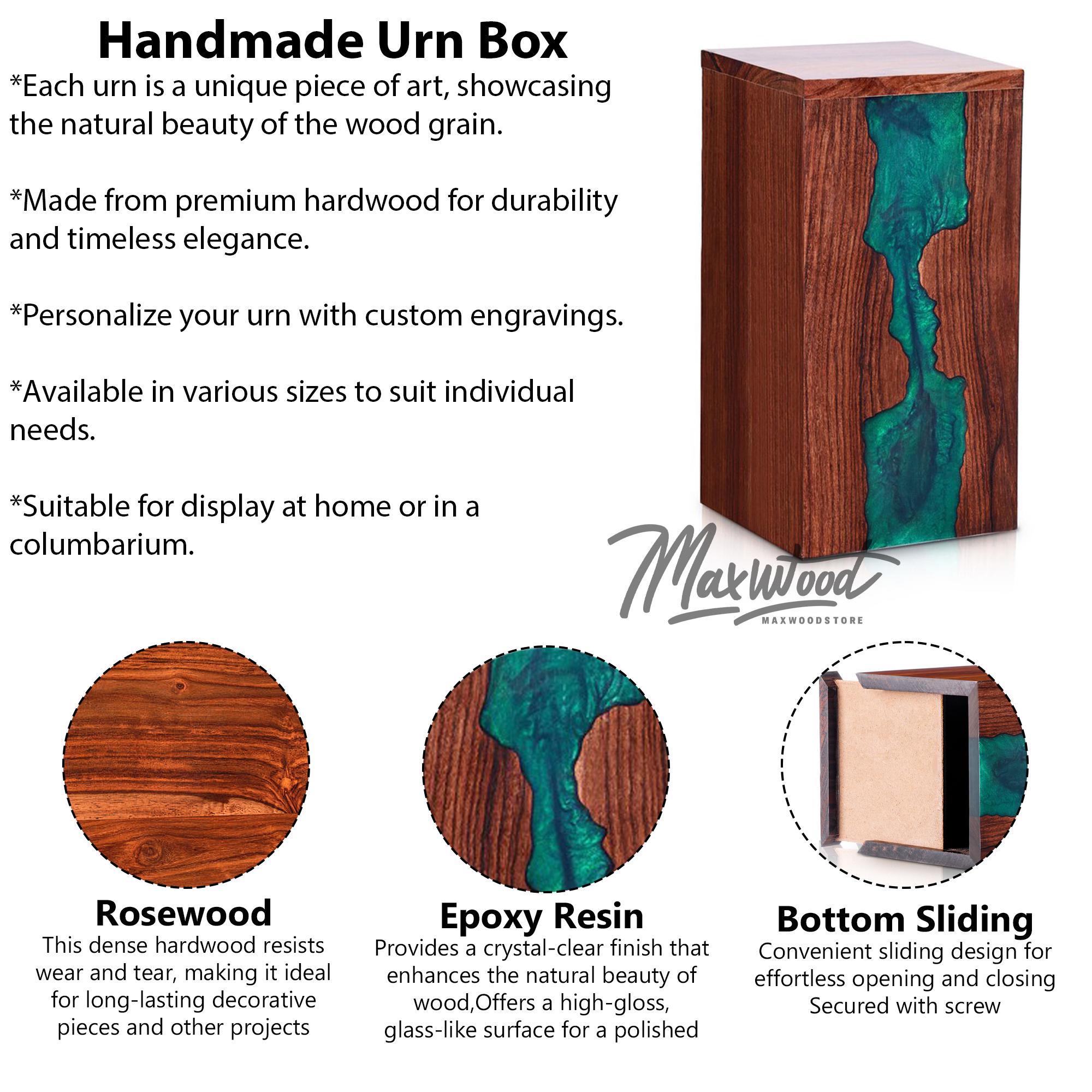 Handcrafted Rosewood and Green Resin Urn Box Unique Memorial Urn for ...