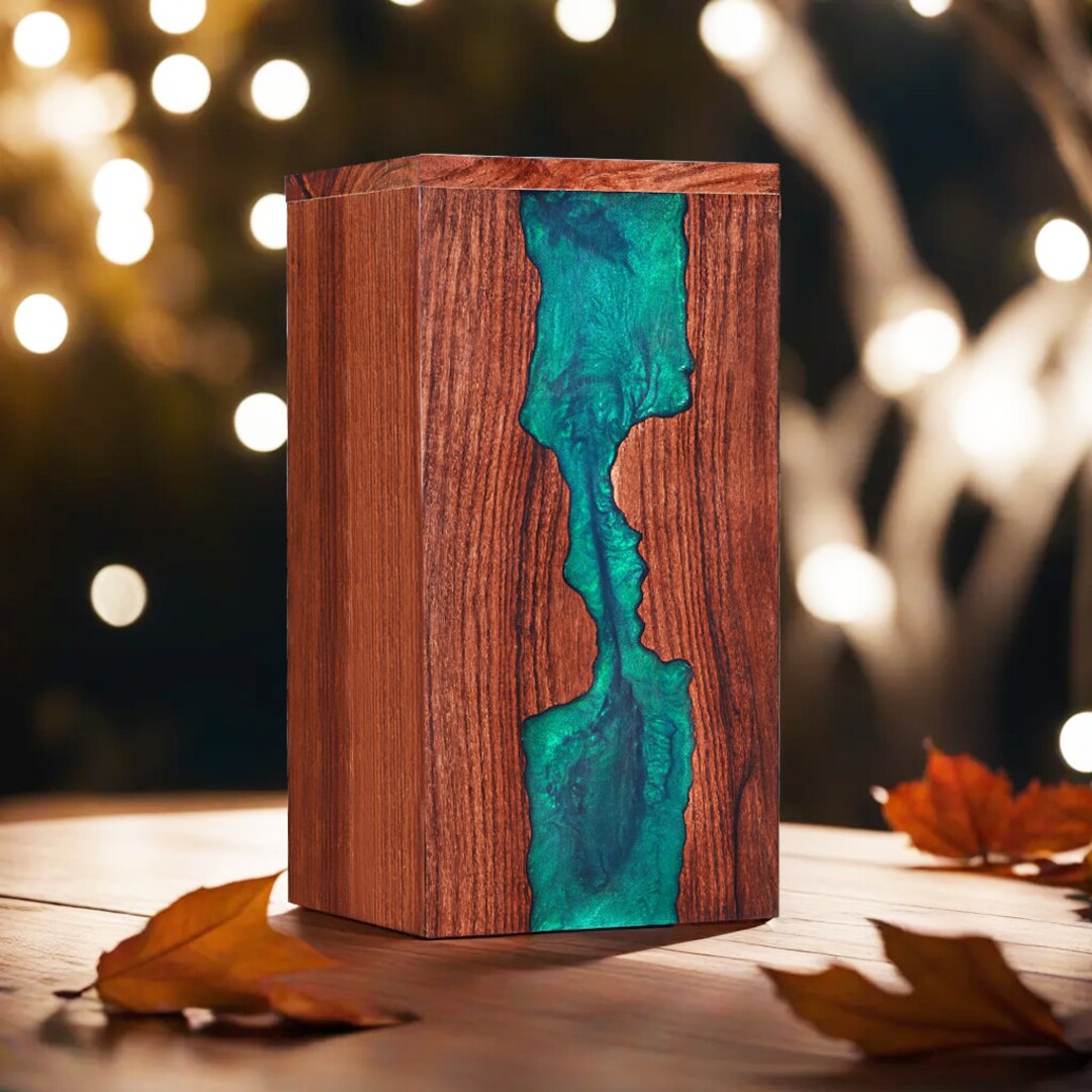 Handcrafted Rosewood and Green Resin Urn Box - Unique Memorial Urn for ...