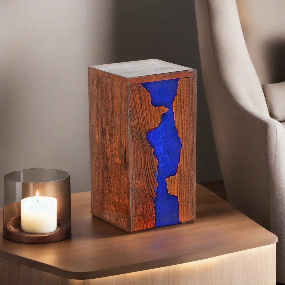 Handcrafted Rosewood & Blue Resin Urn Box: Elegant Memorial Keepsake - Etsy