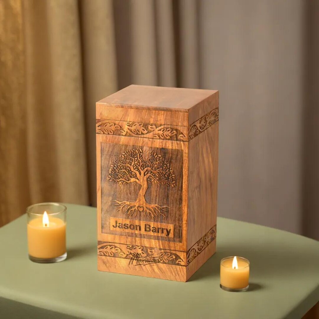 Handcrafted Wooden Urn Box: Tree of Life Memorial, Personalized ...