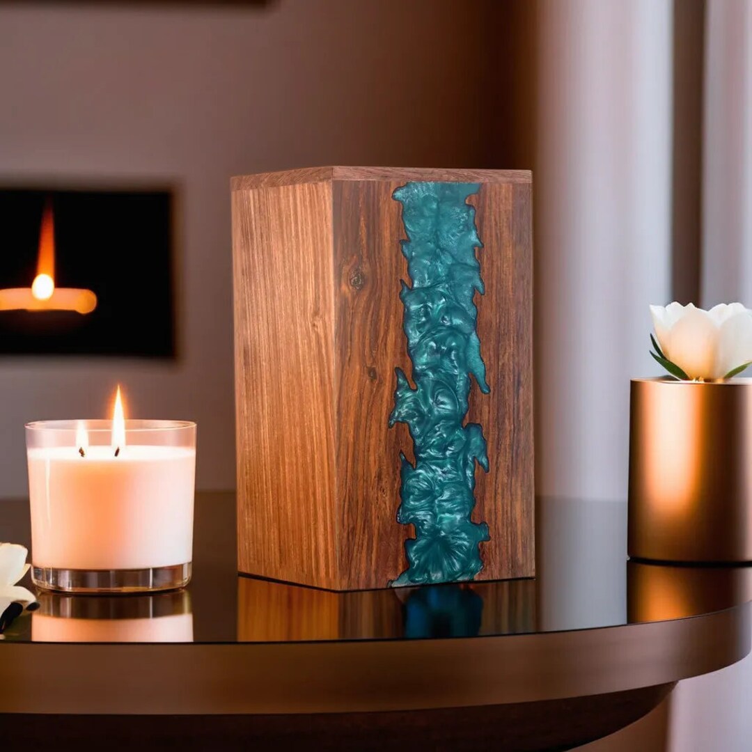 Handmade Rosewood Urn Box – Green Resin Memorial Keepsake - Etsy