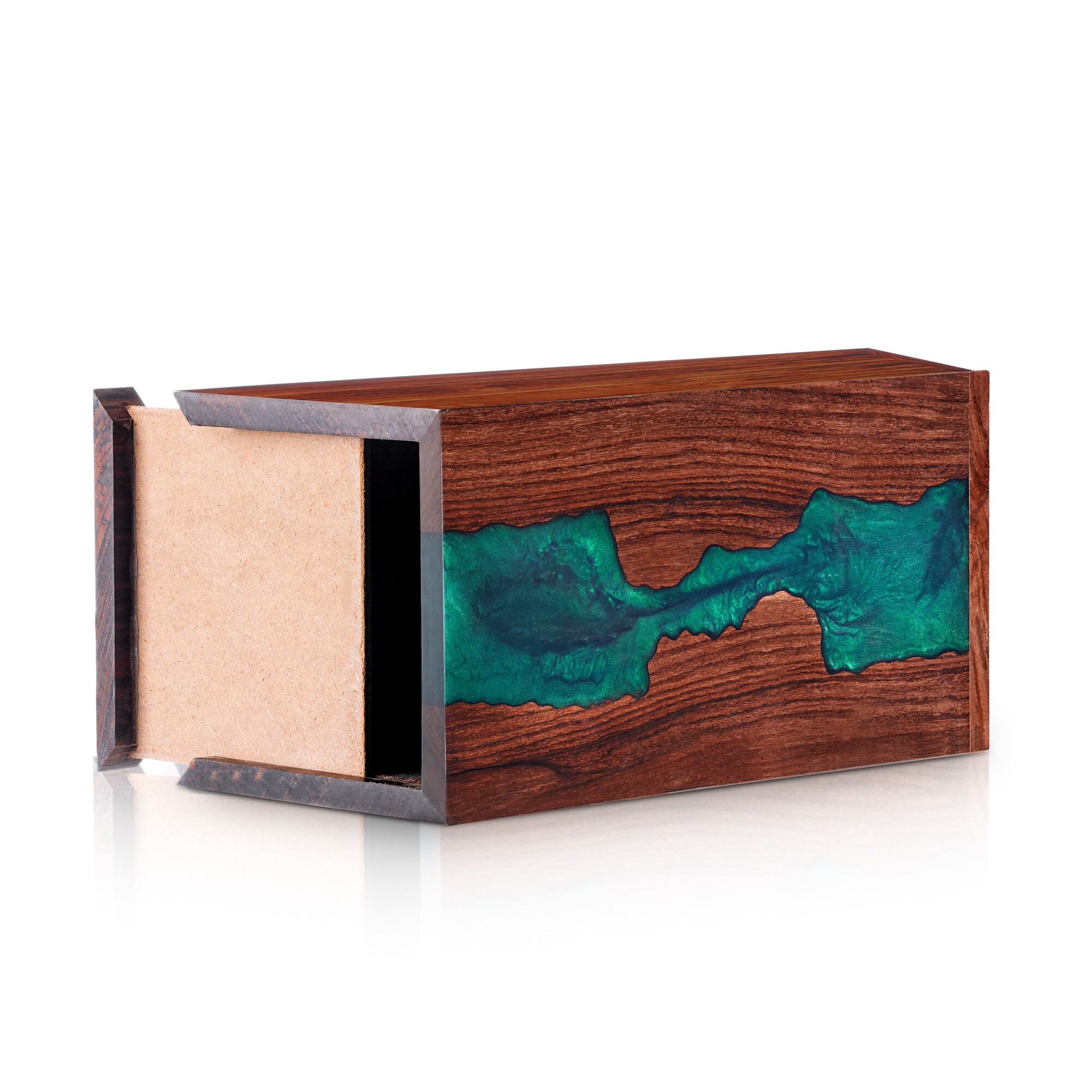 Handcrafted Rosewood and Green Resin Urn Box Unique Memorial Urn for ...