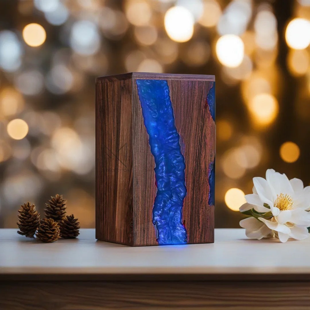 Handcrafted Rosewood & Blue Resin Urn Box: Memorial Keepsake - Etsy