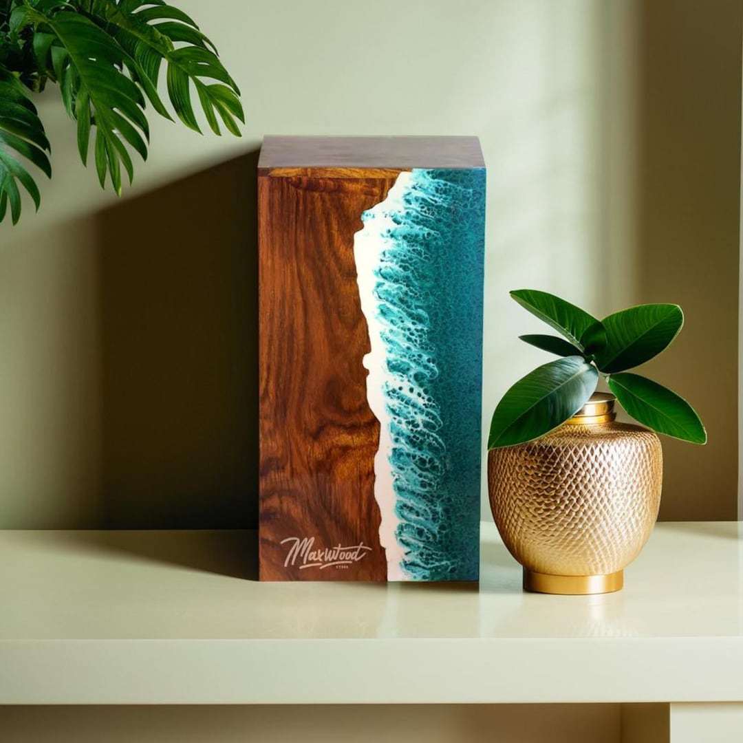 Handcrafted Rosewood Ocean Wave Urn: Unique Resin Memorial Keepsake - Etsy