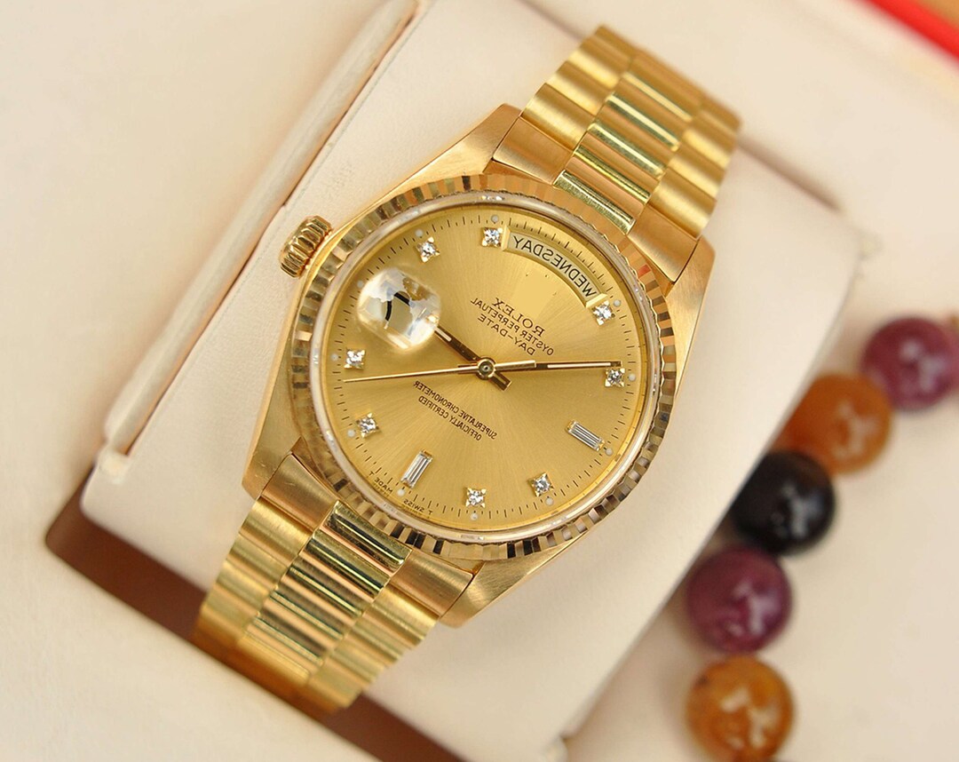 40mm Day Date Gold Dial Gift for Men Gift for Women Full - Etsy