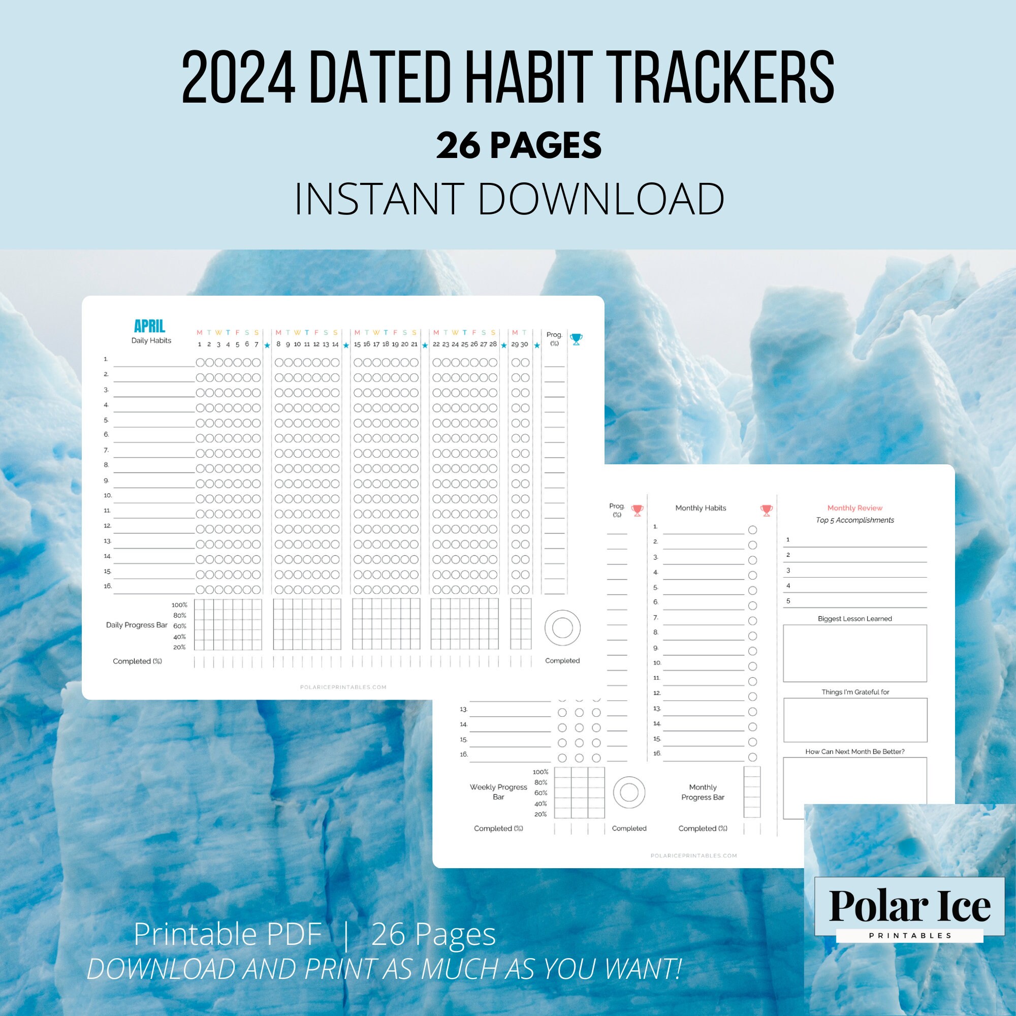 Printable Dated 2024 Habit Tracker Daily & Weekly Habits Planner ...