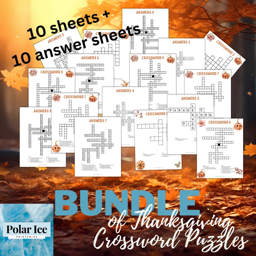 Thanksgiving Crossword Puzzle Printable Bundle : 10 Puzzles 2 - Etsy