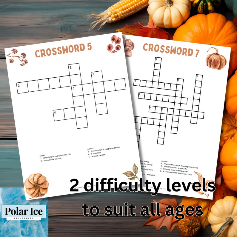 Thanksgiving Crossword Puzzle Printable Bundle : 10 Puzzles 2 - Etsy