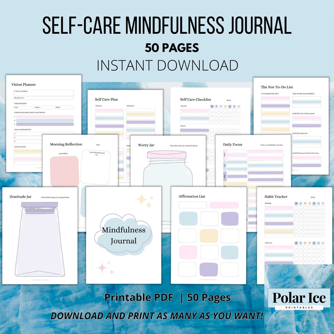 Self-care Mindfulness Journal Printable | 50 Pages Planner | 4 Sizes A4 ...
