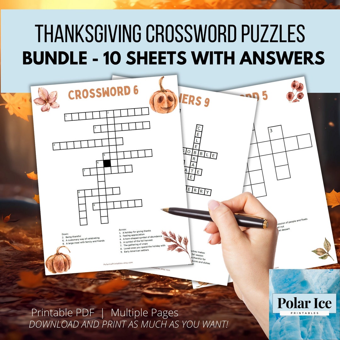 Thanksgiving Crossword Puzzle Printable Bundle : 10 Puzzles, 2 ...