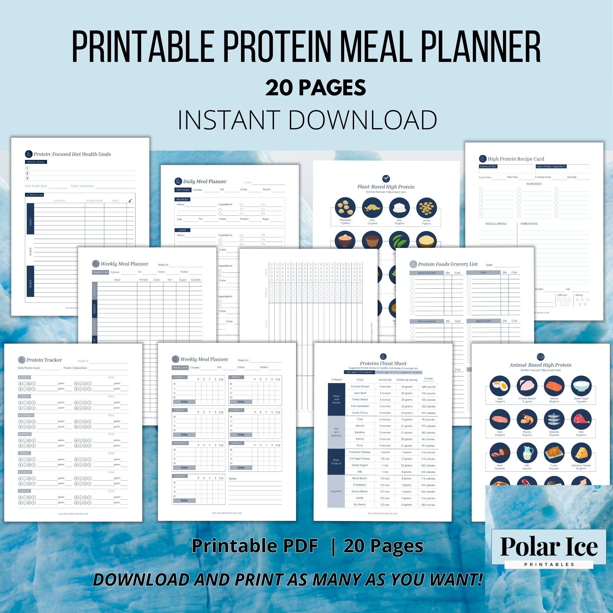 Protein Meal Planner ,printable High Protein Diet Tracker |weekly ...