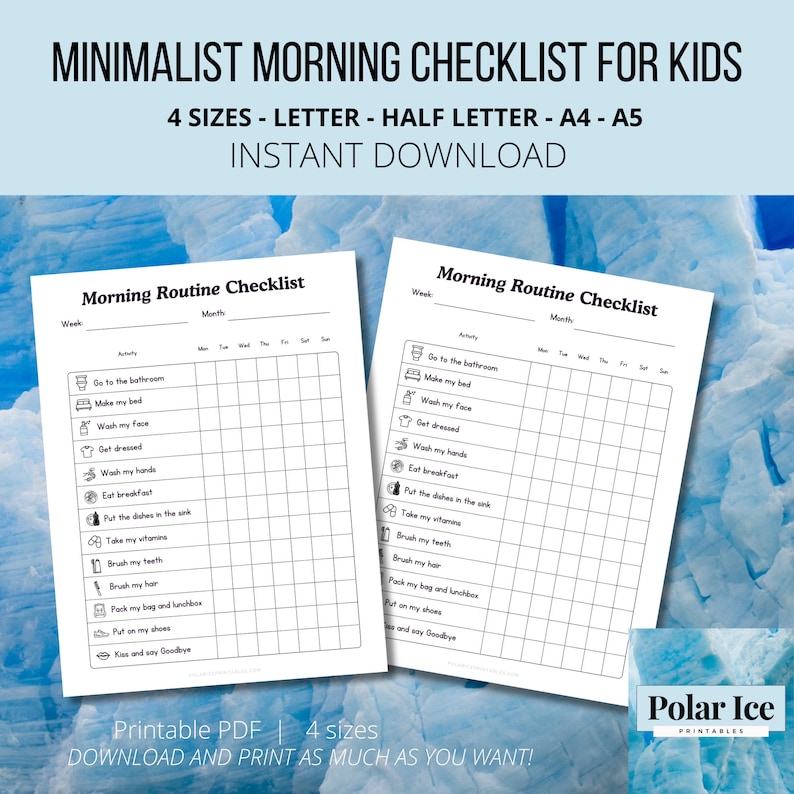 Minimalist Kids to Do List Morning | Responsibility Chart | Morning ...