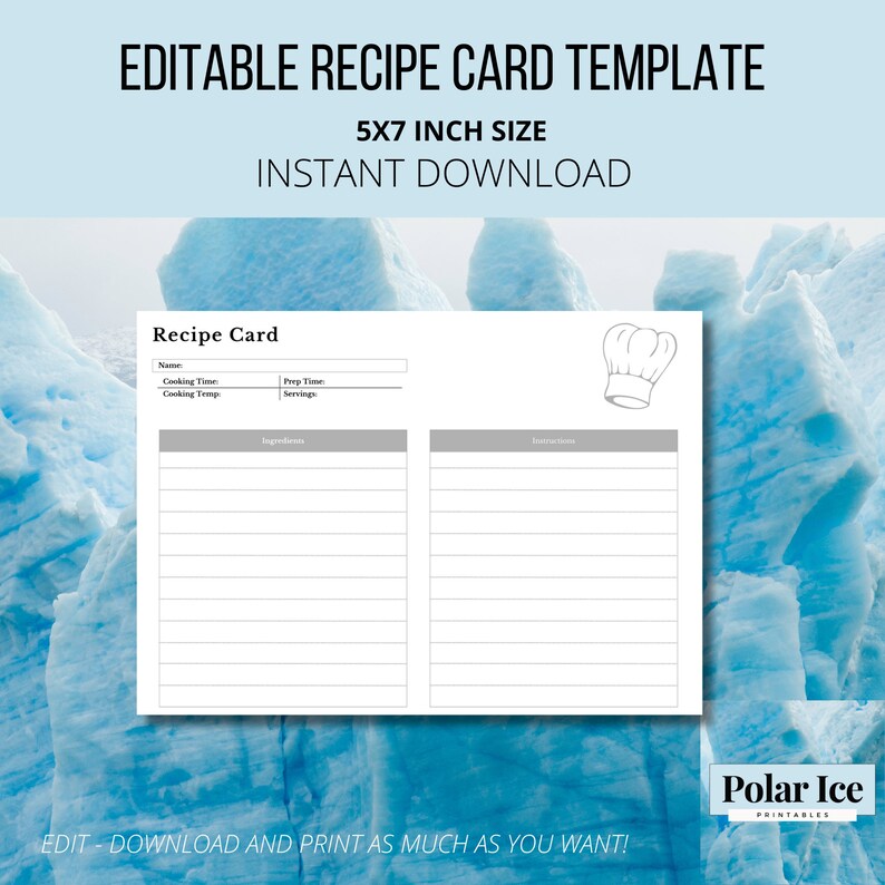 Editable Recipe Card Canva Template | Recipe Cards 5x7 | Printable ...