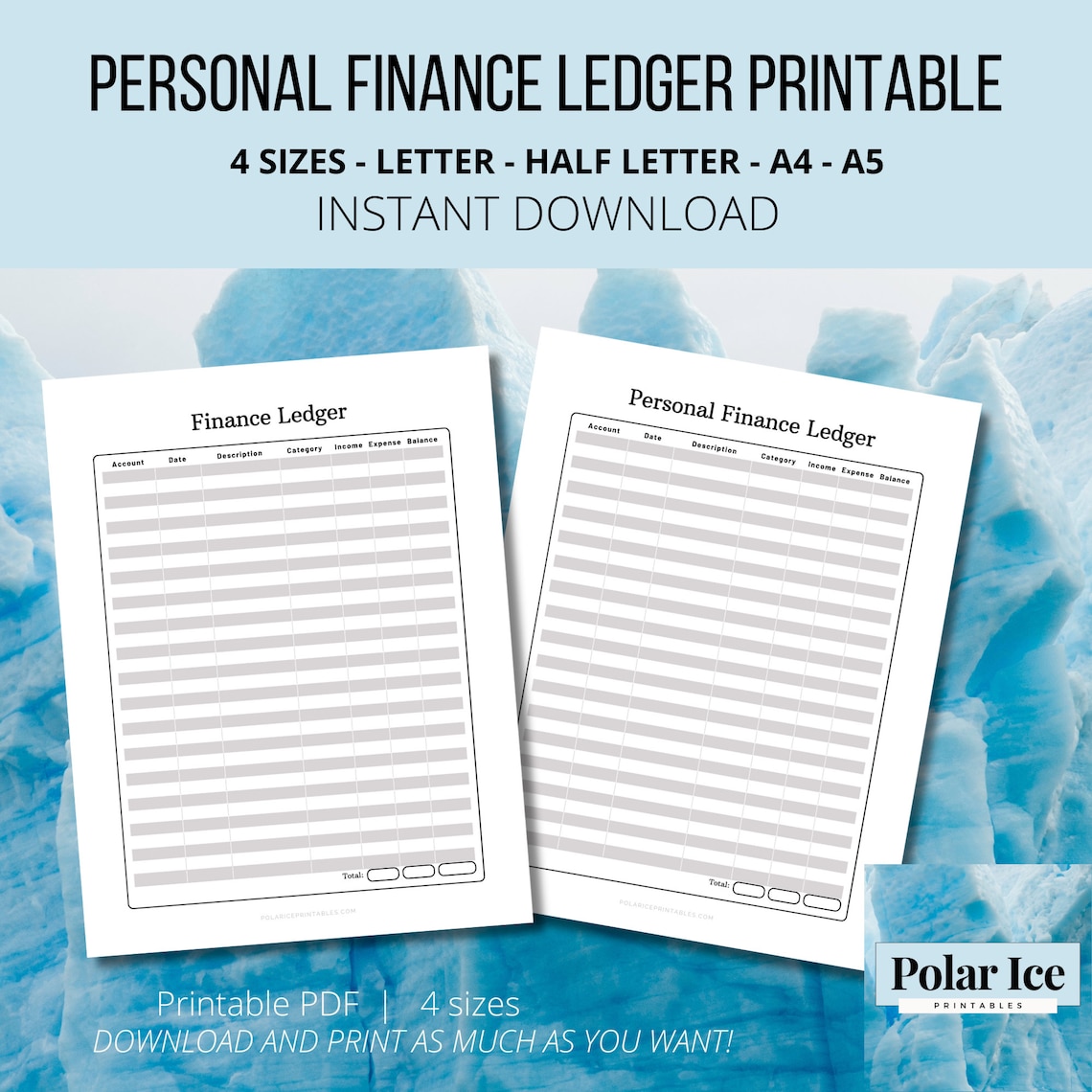 Personal Finance Ledger Printable | Income and Expense Tracker PDF ...