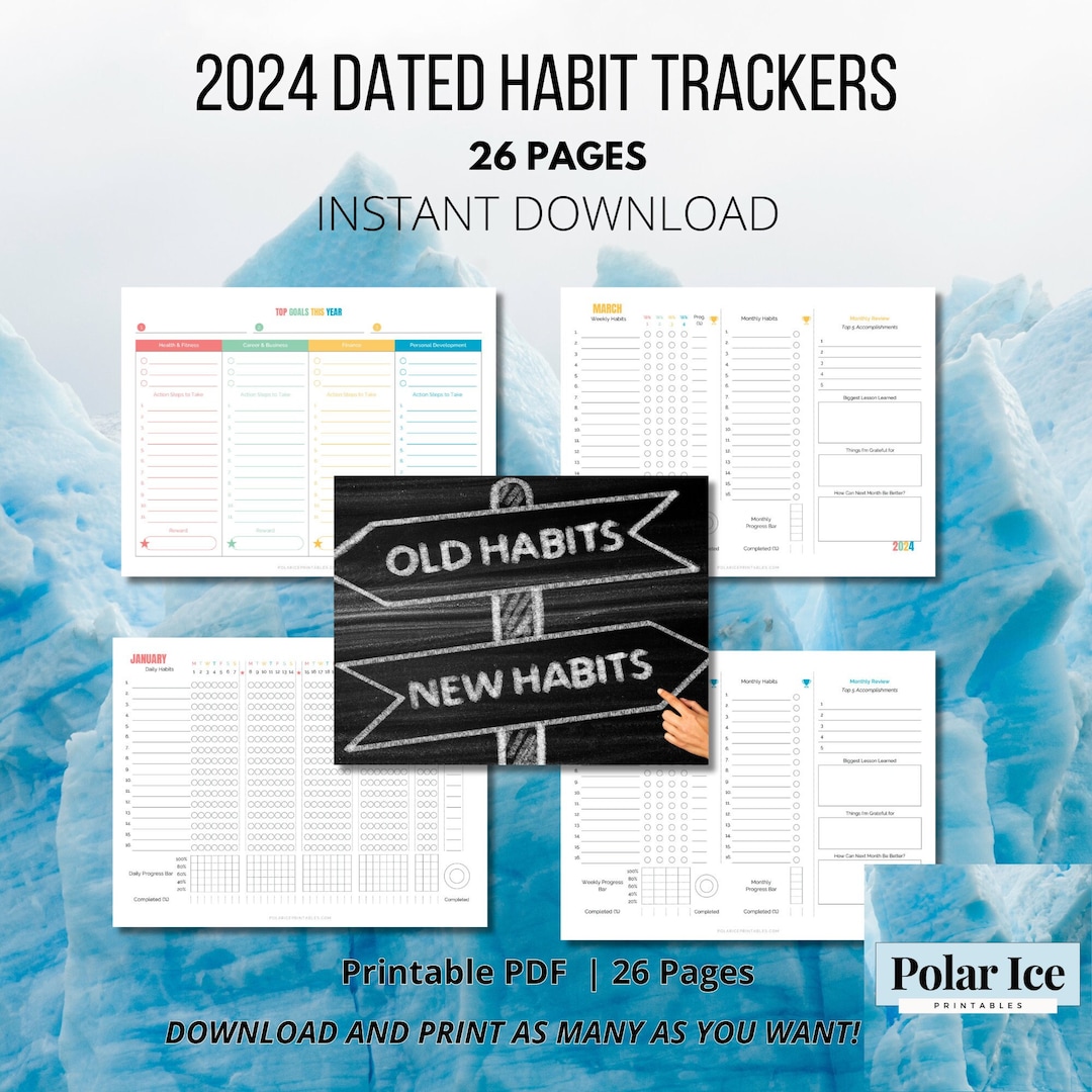 Printable Dated 2024 Habit Tracker Daily & Weekly Habits Planner ...
