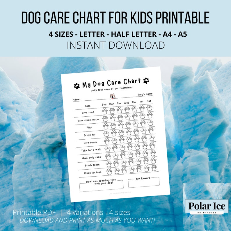 Dog Care Chart for Kids Printable - Minimalist Design With Monday and ...