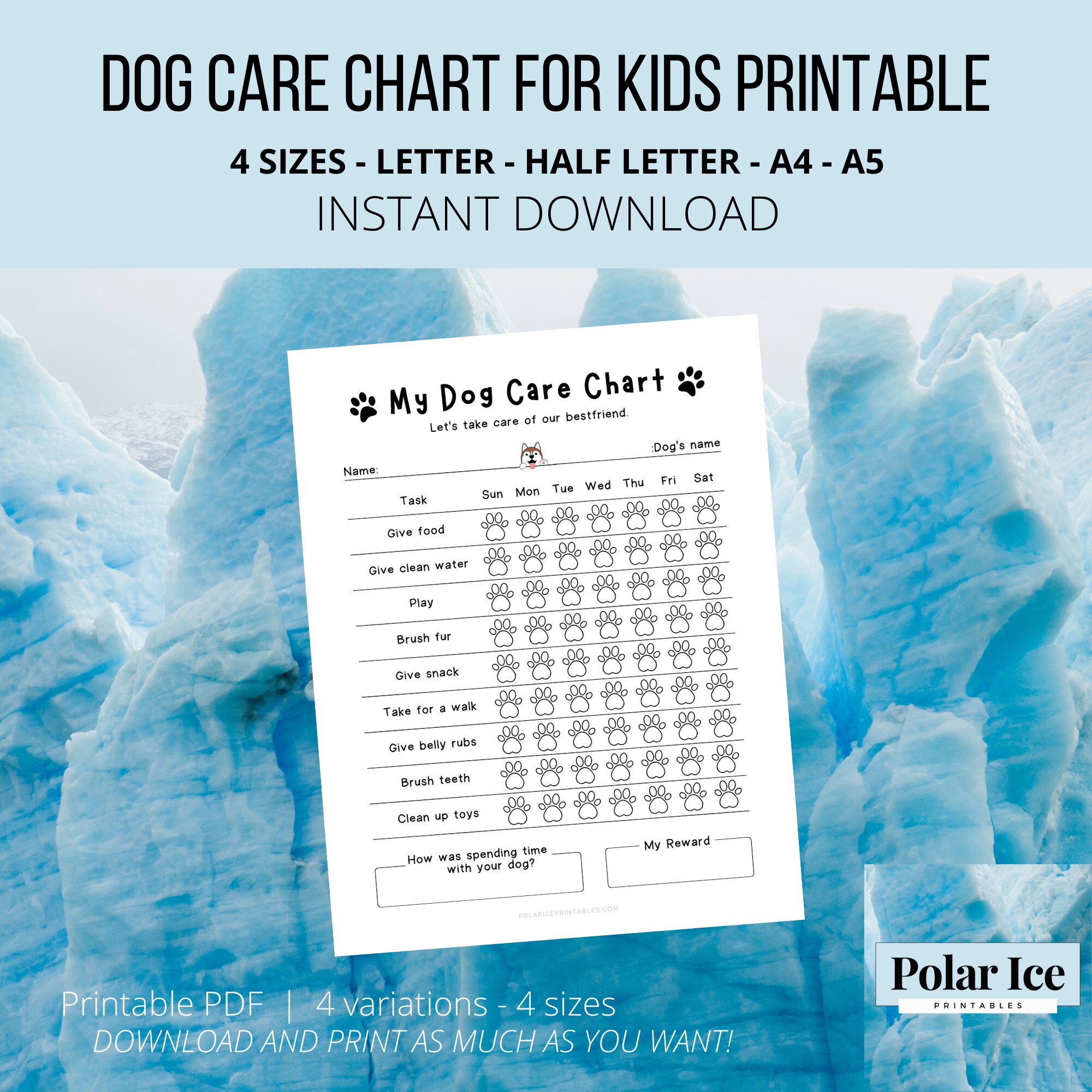 Dog Care Chart for Kids Printable - Minimalist Design With Monday and ...