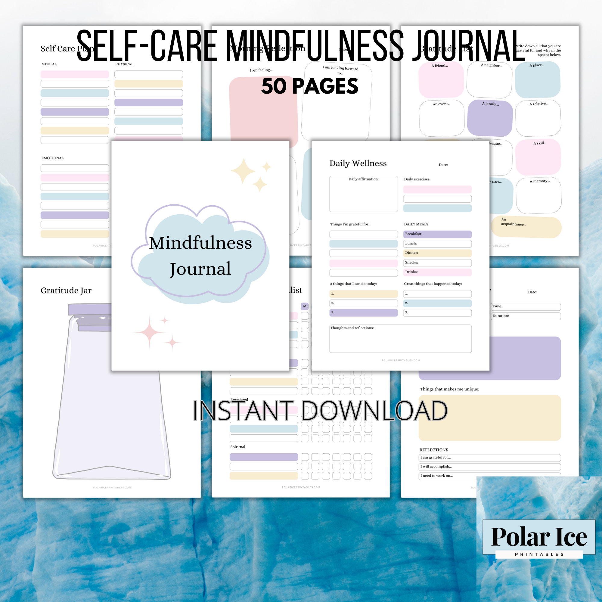 Self-care Mindfulness Journal Printable 50 Pages Planner 4 Sizes A4 A5 ...