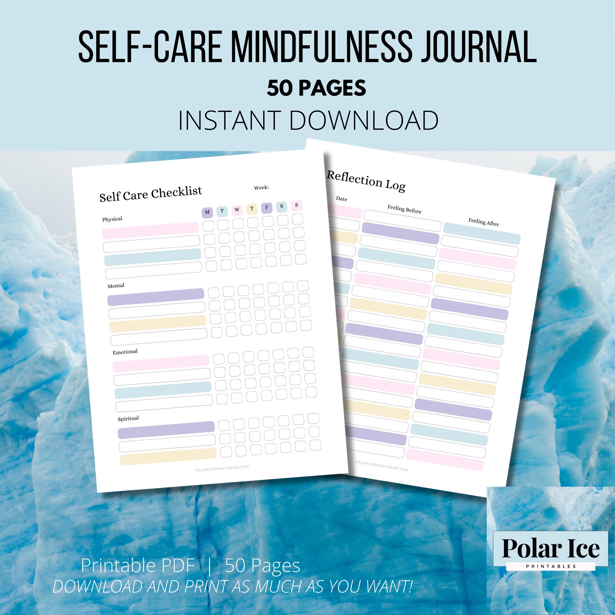Self-care Mindfulness Journal Printable 50 Pages Planner 4 Sizes A4 A5 ...