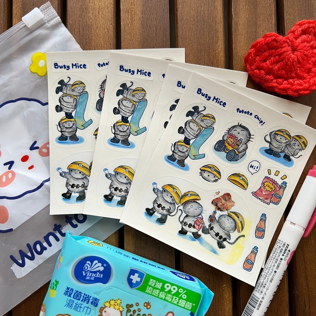 Busy Mice Stickers - Chi Wong Drawing - Cola and Potato Chip Stickers ...