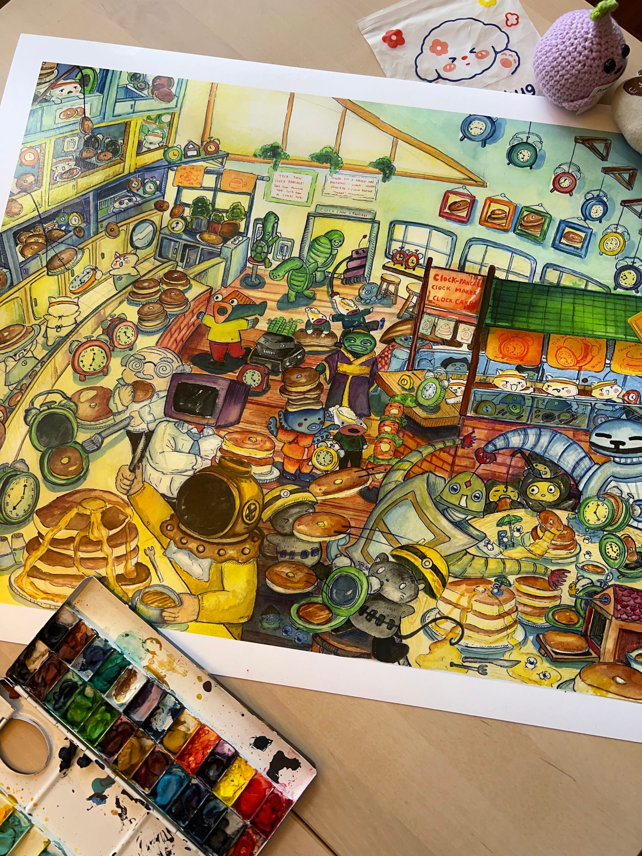 Griddle Alarm Print Chi Wong Drawing Pancake Maker, Alarm Clock, Cute ...