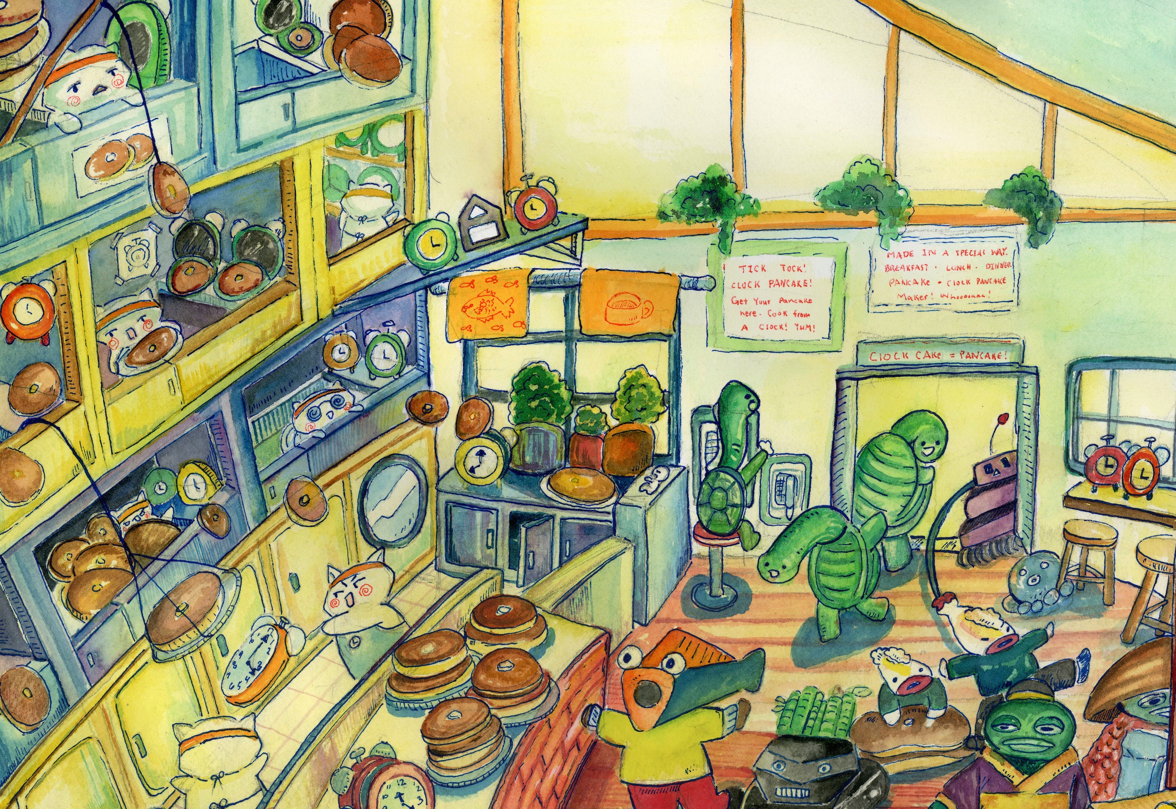 Griddle Alarm Print Chi Wong Drawing Pancake Maker, Alarm Clock, Cute ...