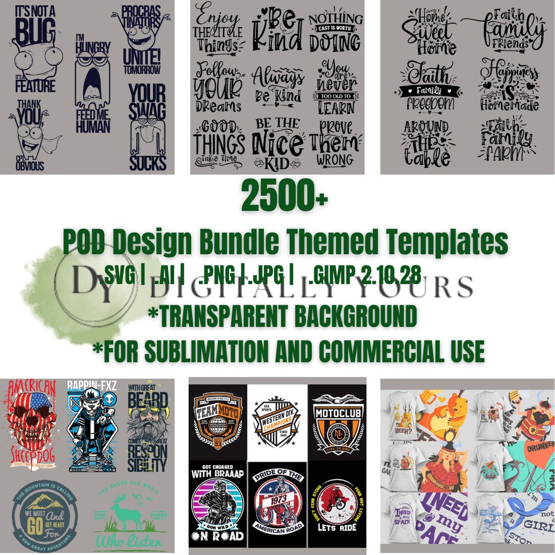 2500 Mega POD Tshirt Design Bundle Tshirt Design Templates POD Design ...