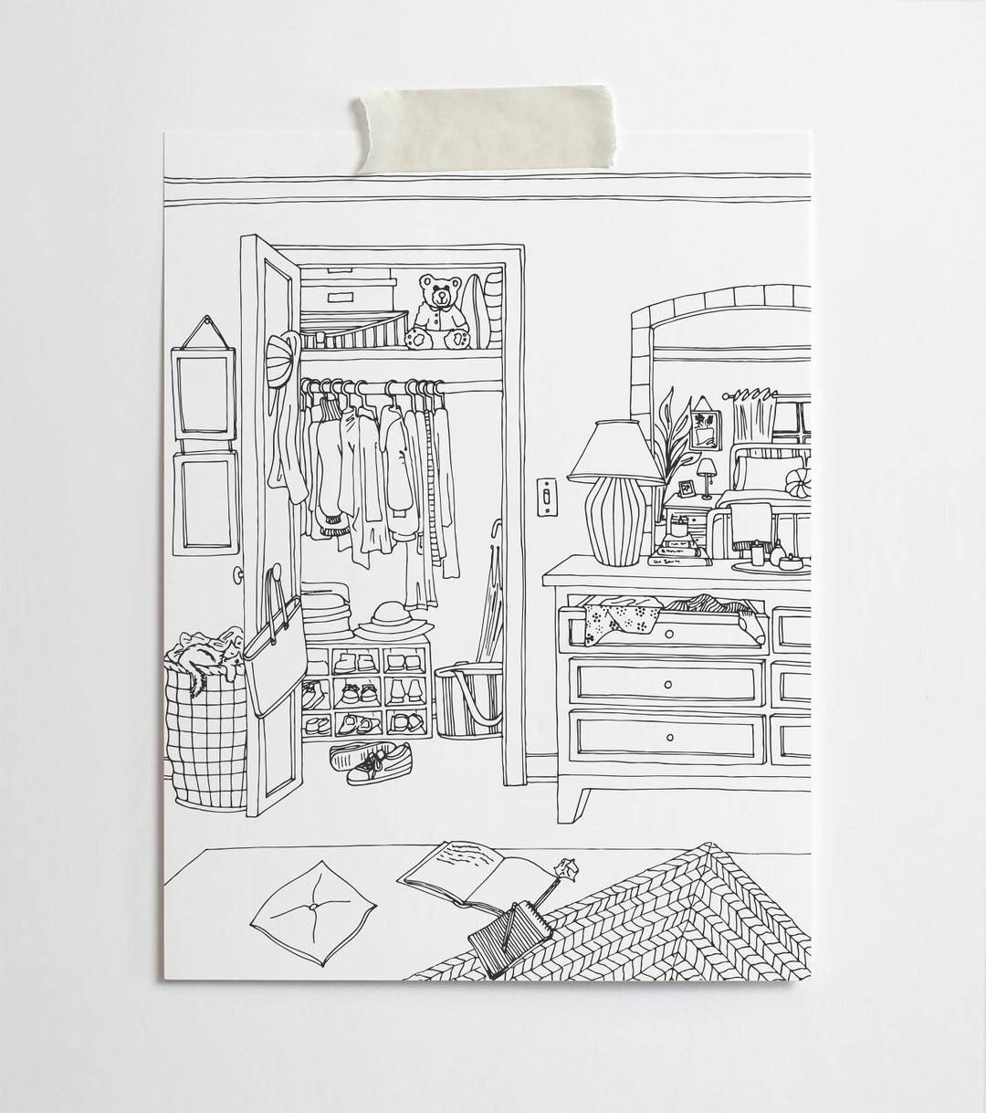 Bedroom Closet Coloring Page Coloring Sheet for Adults and Kids Open ...
