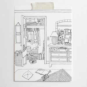 Bedroom Closet Coloring Page Coloring Sheet for Adults and Kids Open ...